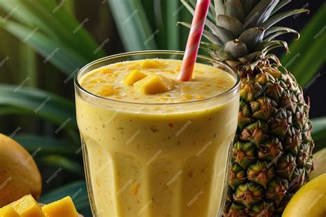 Tropical Pineapple Mango Lassi Premium Ai Generated Image