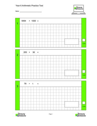 Year 6 Arithmetic Tests Set Of 10 With Answers Teaching Resources