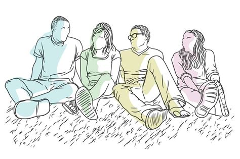 Two Males And Two Female Friends Are Hanging Out Sitting On The Ground