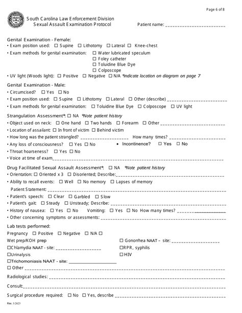 South Carolina Sexual Assault Examination Protocol Box Style Fill