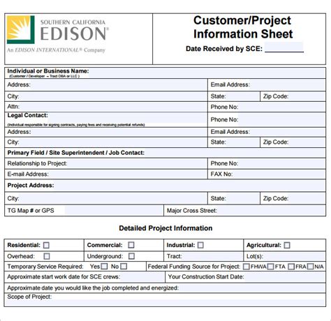 Construction Project Information Sheet Template