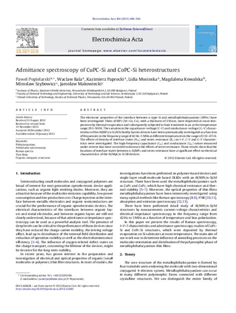 Pdf Admittance Spectroscopy Of Cupc Si And Copc Si Heterostructures