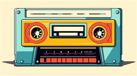 Retro Cartoon Cassette Tape Player Vector Illustration Premium Ai