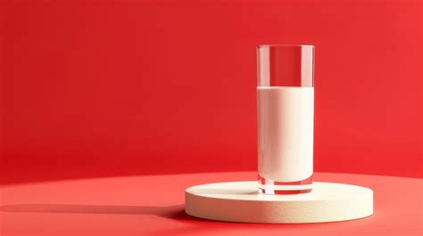 A Glass Of Milk Is On A White Tray With A Red Background Premium Ai