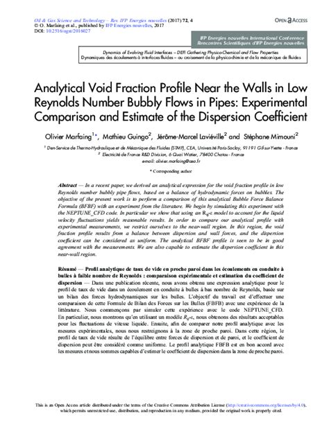 Pdf Analytical Void Fraction Profile Near The Walls In Low Reynolds Number Bubbly Flows In