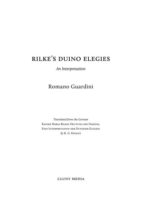 Rilkes Duino Elegies An Interpretation Cluny Media