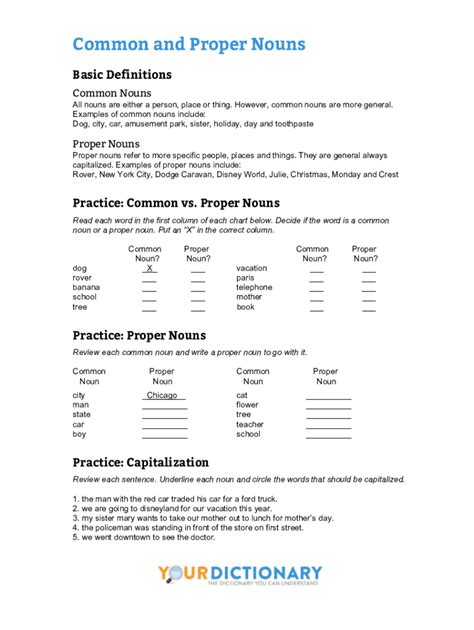 Fillable Online Proper Noun Capitalization Worksheet Fax Email Print