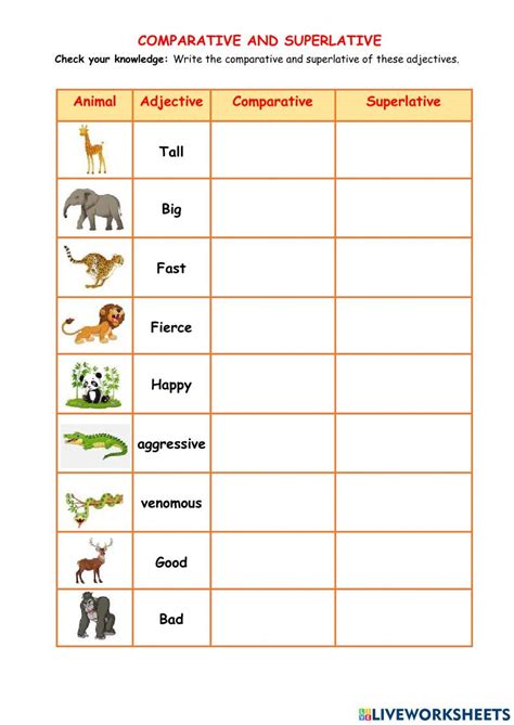 Comparative And Superlative Adjectives Interactive Activity For 3 7