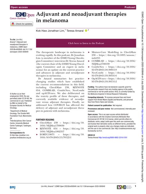 Pdf Adjuvant And Neoadjuvant Therapies In Melanoma