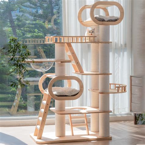 Kzlaa 767 H Large Solid Wood Cat Tree Multi Level Tall Cat Tower Cat