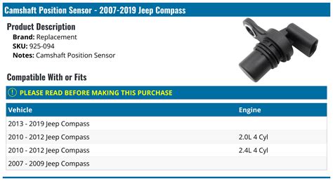 2012 Jeep Compass Camshaft Position Sensor Location