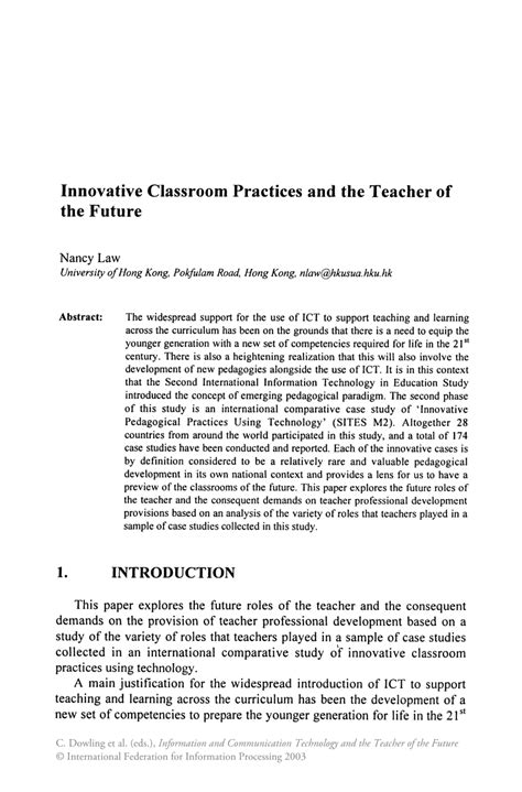 Pdf Innovative Classroom Practices And The Teacher Of The Future