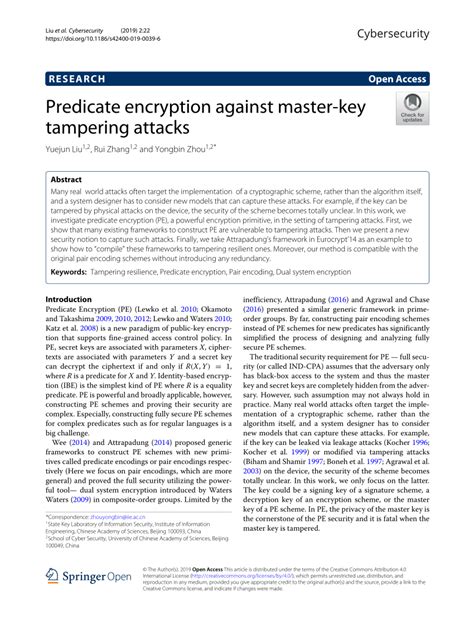Pdf Predicate Encryption Against Master Key Tampering Attacks