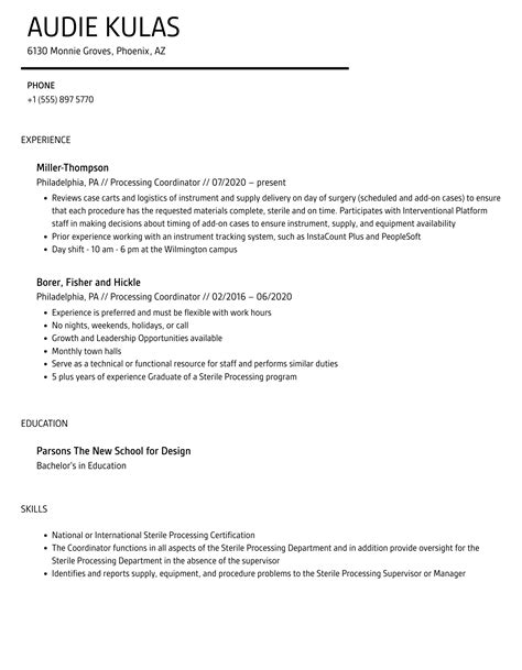 Processing Coordinator Resume Samples Velvet Jobs