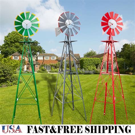 8ft Windmill Yard Garden Heavy Duty Metal Decoration Wind Mill Weather