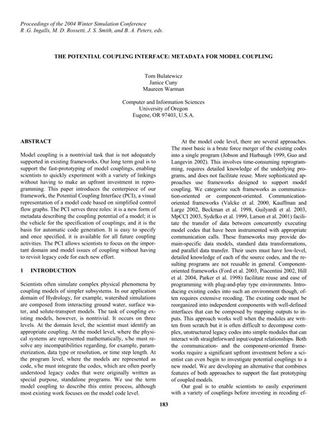 Pdf The Potential Coupling Interface Metadata For Model Coupling