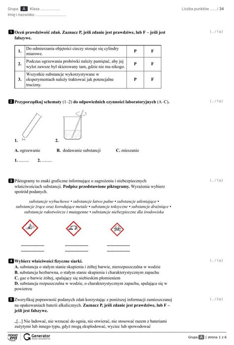 Test Semestralny Chemia Kl7 Worksheet Worksheets School Subjects