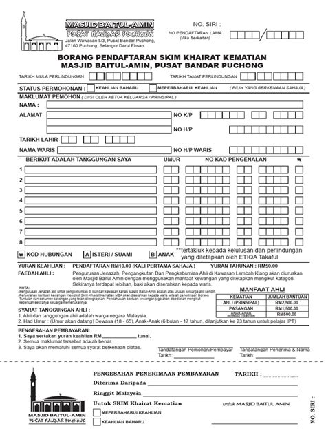 Borang Khairat Kematian 2021 Pdf