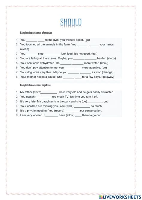 Modal Verbs Should Worksheet Live Worksheets