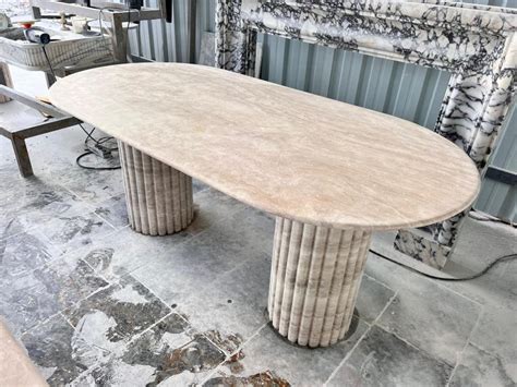 Oval Travertine Dining Table Beige Marble Stone Custom Kitchen Table Etsy
