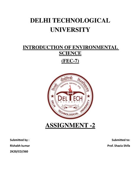 Evs Assignment Delhi Technological University Introduction Of