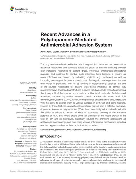 Pdf Recent Advances In A Polydopamine Mediated Antimicrobial Adhesion