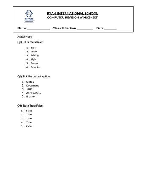 Answer Key Class Ii Pdf