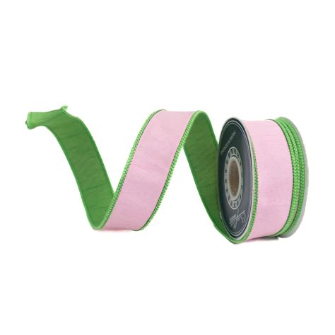Ribbon Dupion Pink And Green 4 Sizes Craftex