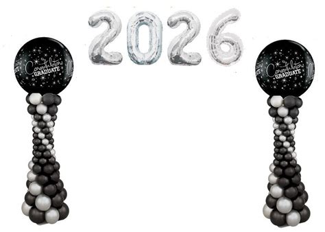 Graduation Balloon Columns 2026 Jumbo Silver Numbers Arch Balloon