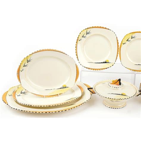 Burleigh Ware Art Deco Sunray Pattern Dinnerware Including Graduated