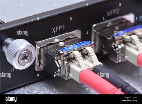 Network Optical Fiber Cables Connected To Gigabit Interface Converter