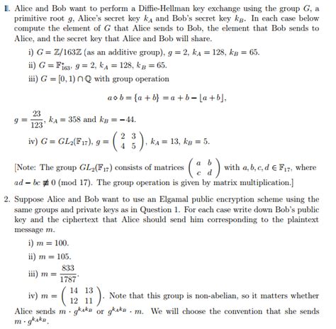 Algebraic Cryptography Diffie Hellman
