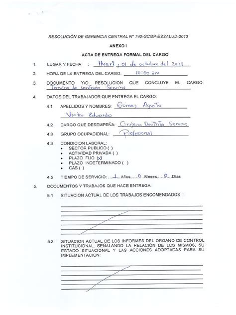 Modelo Entrega De Cargo Pdf