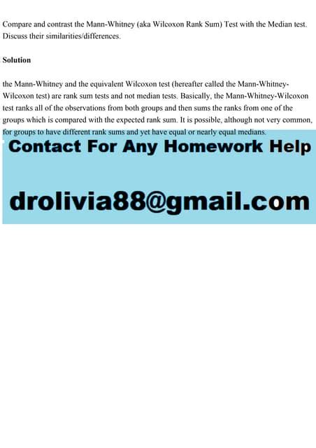 Compare And Contrast The Mann Whitney Aka Wilcoxon Rank Sum Test Wpdf