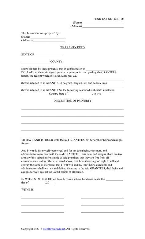 Printable Warranty Deed