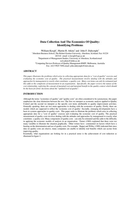 Pdf Data Collection And The Economics Of Quality Identifying Problems