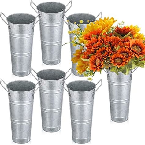 Chumia 6 Pcs Flower Buckets Bulk Galvanized Metal Vase Bucket With