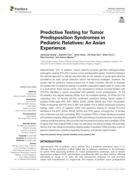 Pdf Predictive Testing For Tumor Predisposition Syndromes In