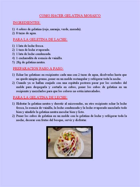 Receta De Gelatina Mosaico Paso A Paso Pdf