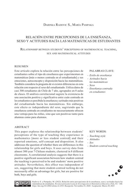 Pdf Relationship Between Students Perceptions Of Mathematical Teaching Sex And Mathematical