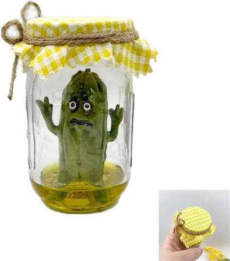 Eishow Grumpy Pickle In A Jar Sculpturehandmade Cute Emotional Support Pickle In A Jar