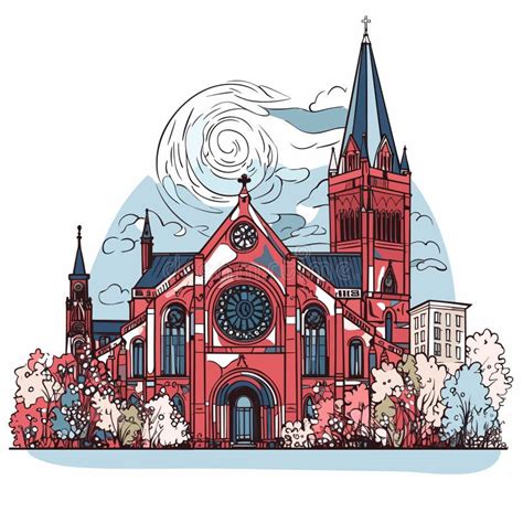 Trinity Church In Boston Trinity Church In Boston Hand Drawn Comic Illustration Vector Doodle