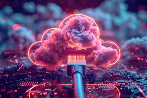 Conceptual Cloud Formed From A Network Plug Symbolizes Cloud Connectivity And Data Transfer In