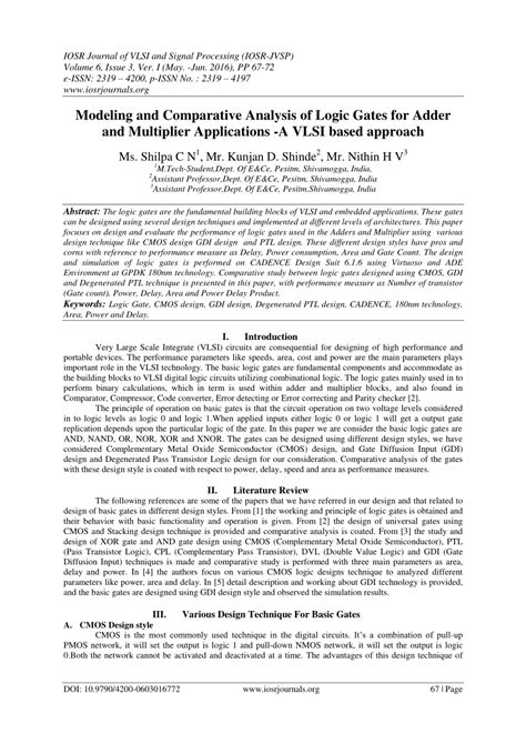 Pdf Modeling And Comparative Analysis Of Logic Gates For Adder And