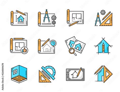 Architect Development And Interior Design Icons House Plan Building