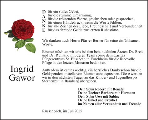 Ingrid Gawor Traueranzeige Franken De