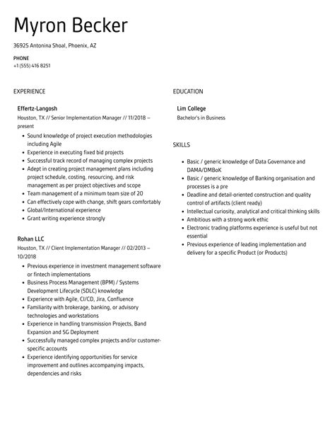 Implementation Manager Resume Samples Velvet Jobs