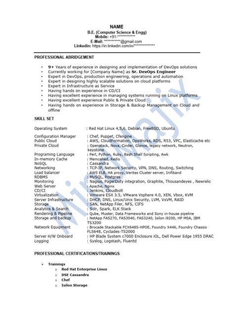 Devops Sample Resume 3 Pdf Open Stack Cloud Computing