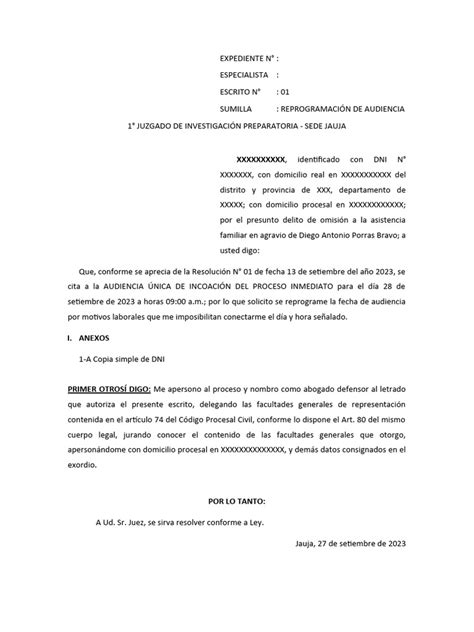 Reprogramacion De Audiencia Pdf