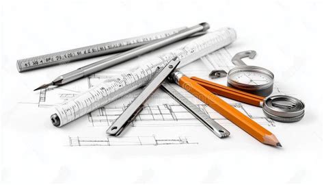 Architecture Plan And Tools Architecture Plan Of Interior And Work Tools Pencil Ruler Compass